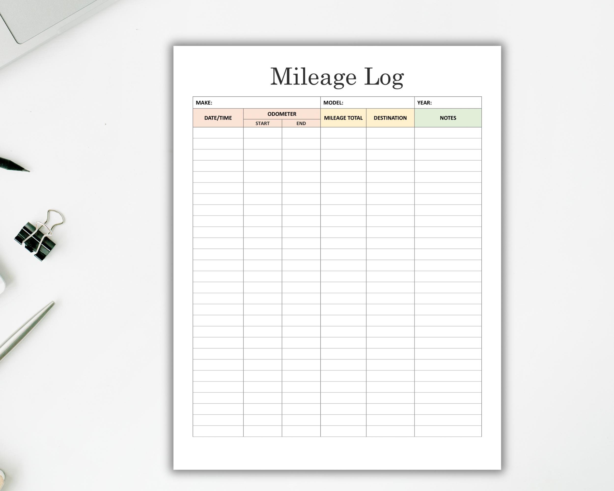 Mileage Log Printable. Vehicle Miles Travelled Tracker. Mileage Tracker ...
