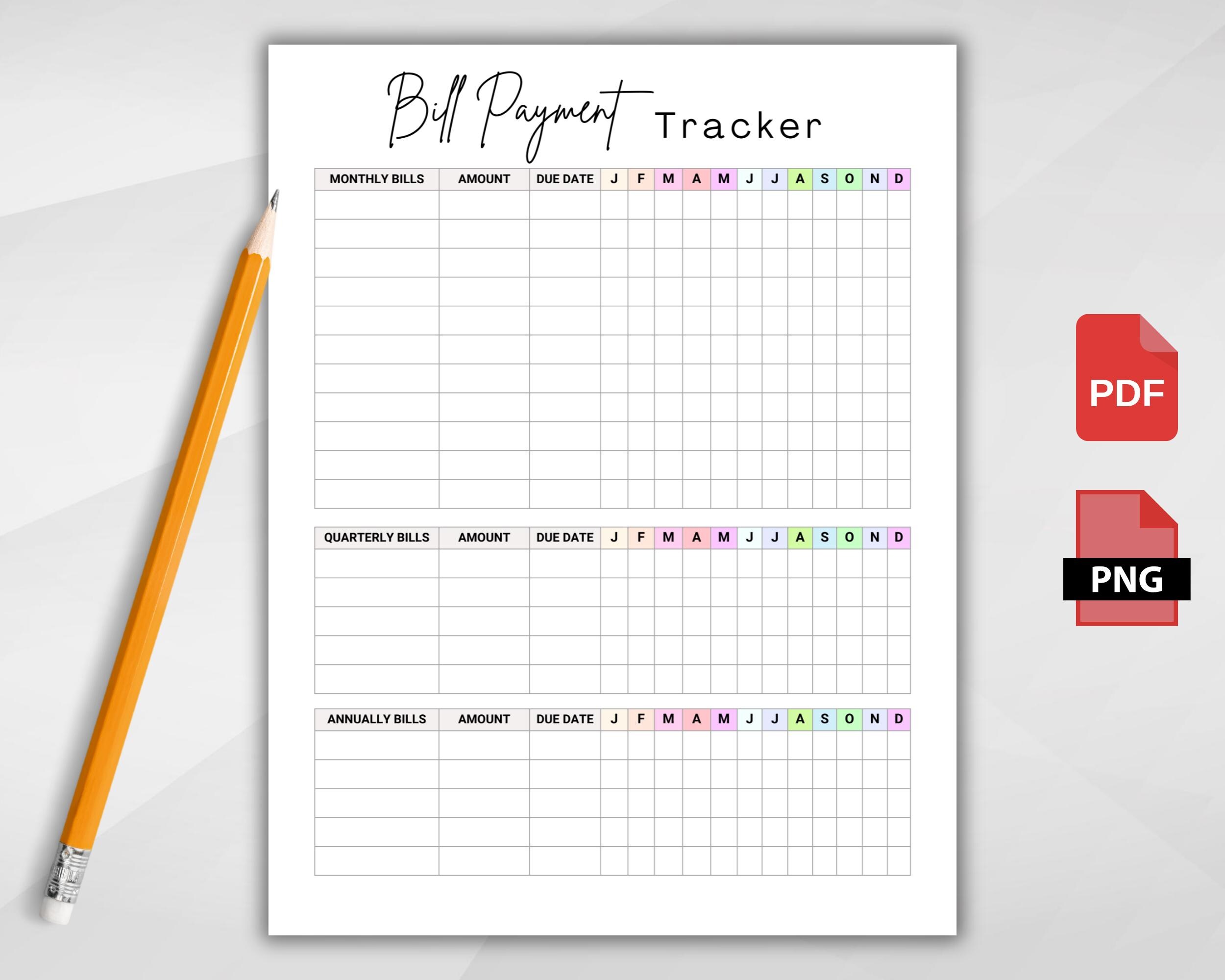 Yearly Bill Payment Tracker | Monthly Bill Log | Bill Payment Log ...