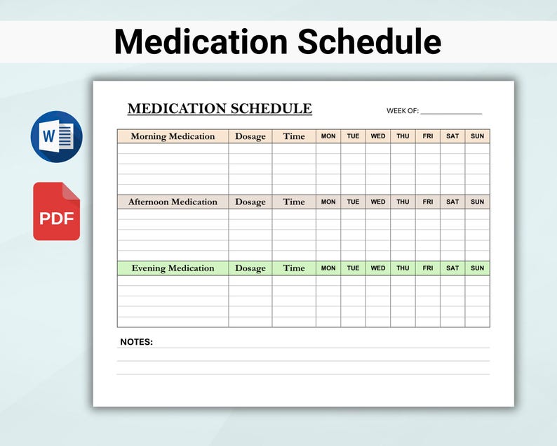 Printable Medication Schedule. Weekly Medication Tracker. Medication ...