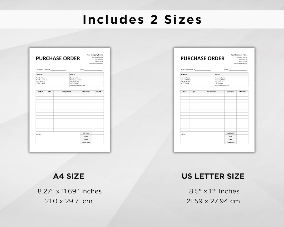 Editable Purchase Order Template | Printable PO Form for Small Business ...