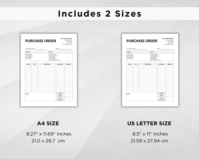 Editable Purchase Order Template | Printable PO Form for Small Business ...