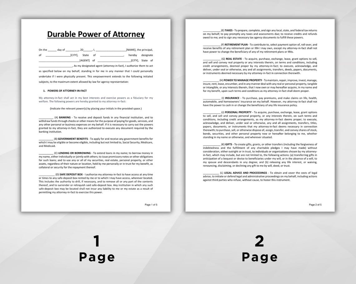 Durable Power of Attorney Template. Printable Durable Power of Attorney ...