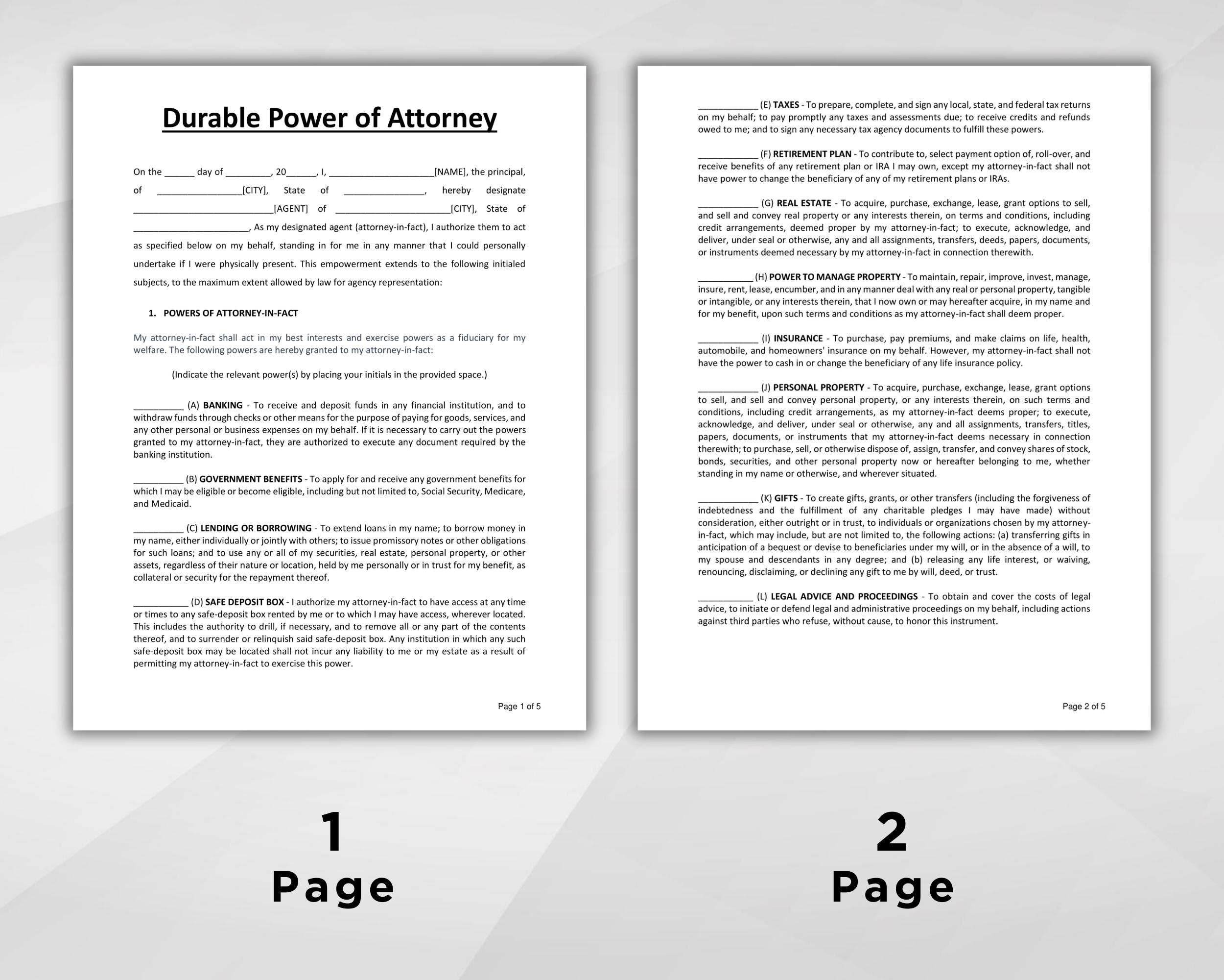 Durable Power of Attorney Template. Printable Durable Power of Attorney ...