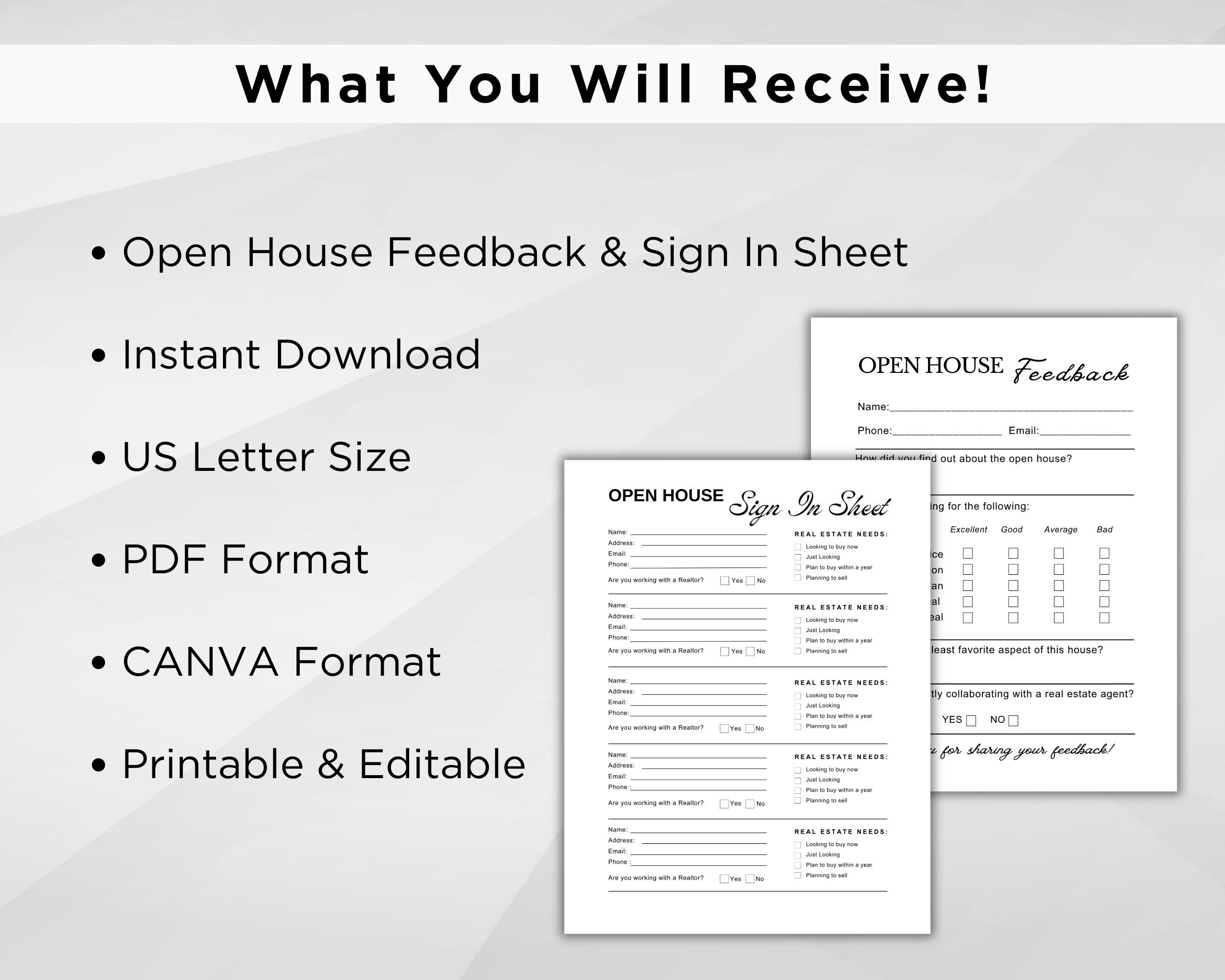 Open House Feedback & Sign in Sheet. Real Estate Open House ...