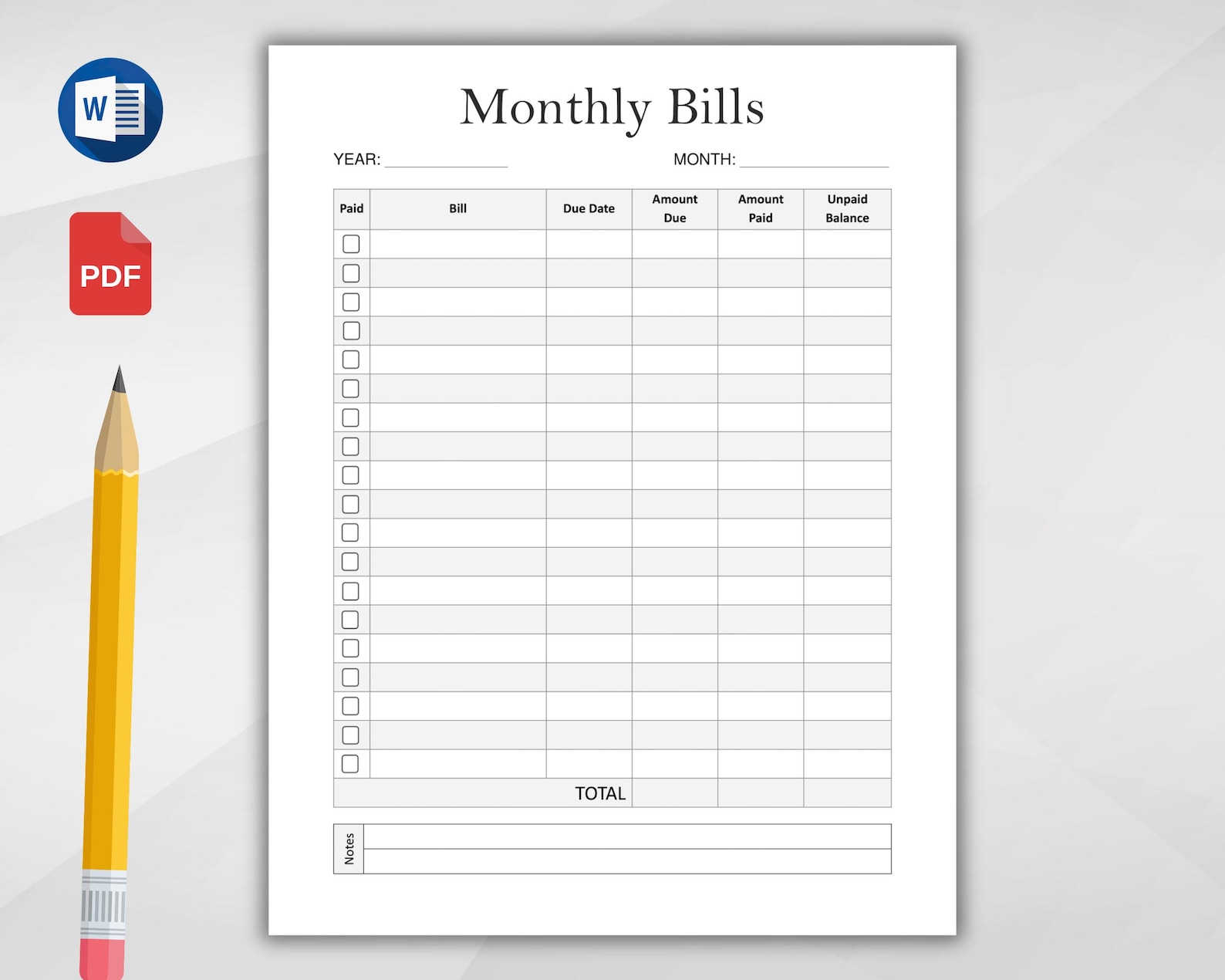 Editable Monthly Bill Log. Bill Payment Checklist Tracker. Printable ...