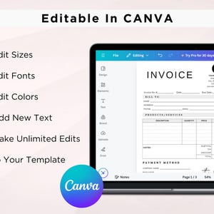 Editable Invoice Template. Professional Business Invoice. Customizable ...