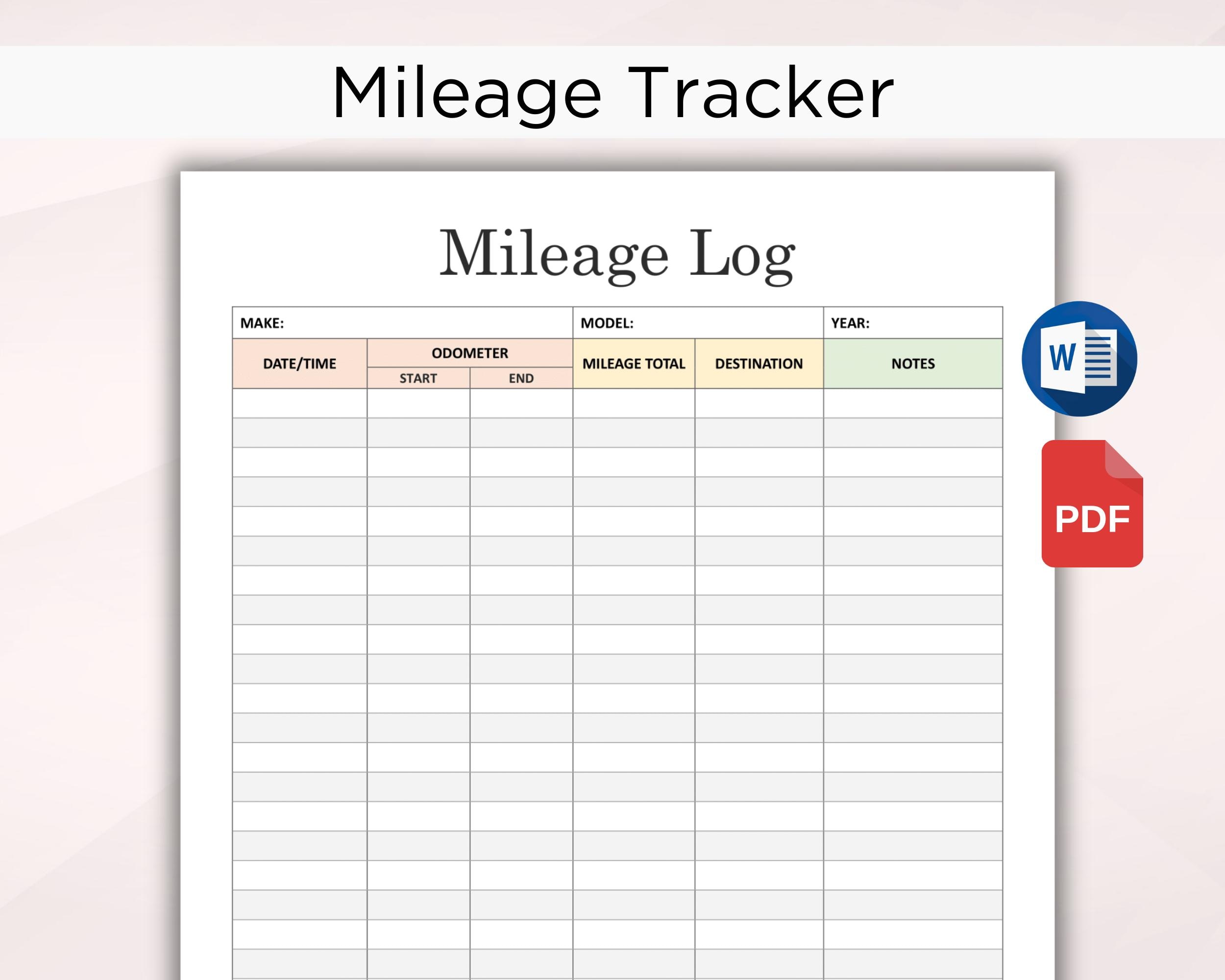 Mileage Log Printable. Vehicle Miles Travelled Tracker. Mileage Tracker ...