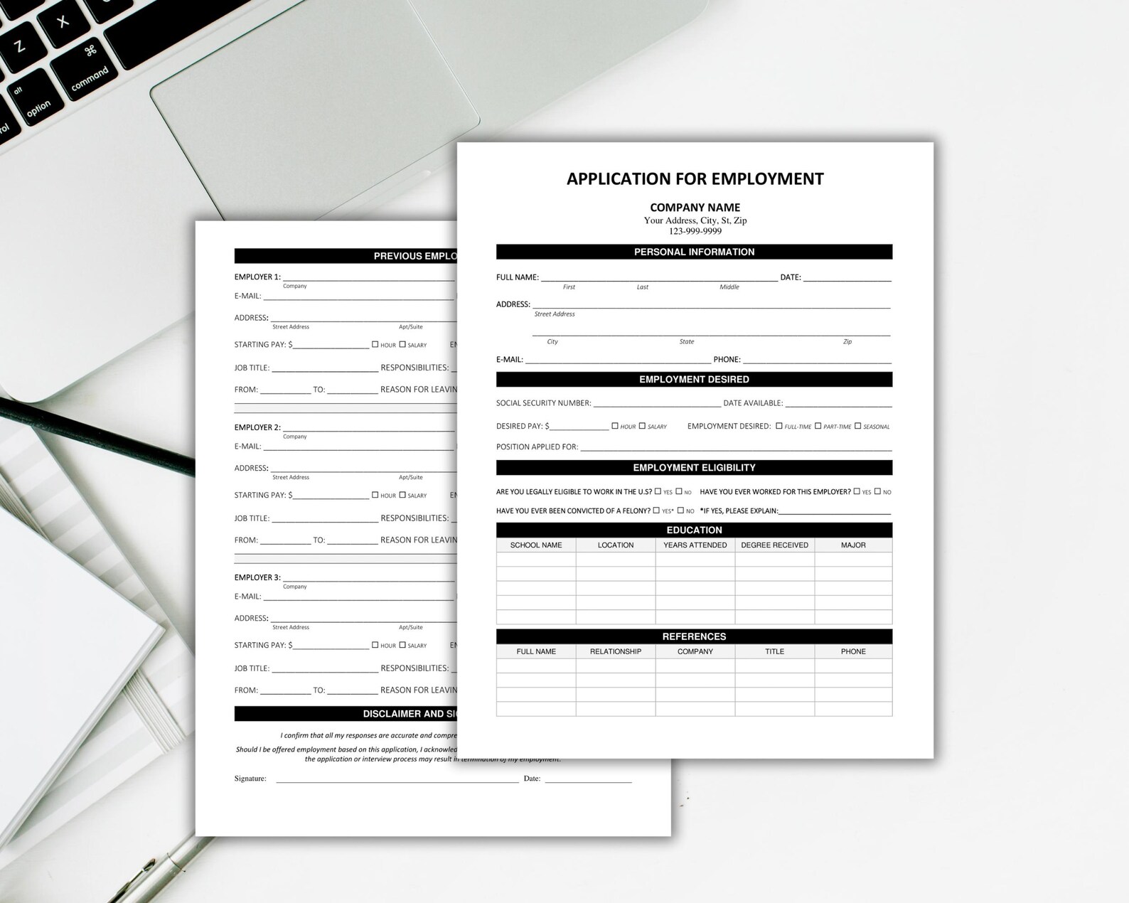 Printable Job Application Template. HR Template. Recruitment Selection ...