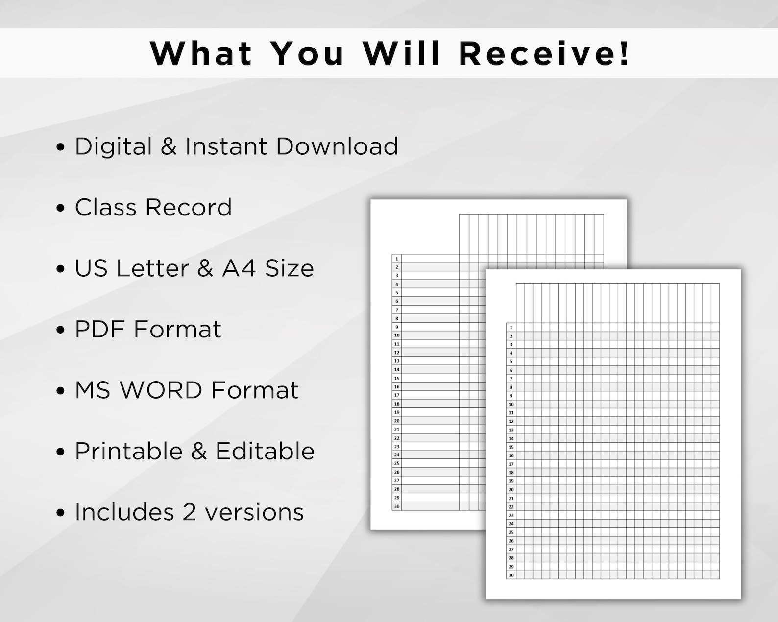 EDITABLE Class Record Printable Class Attendance Sheet Grade Log Class ...