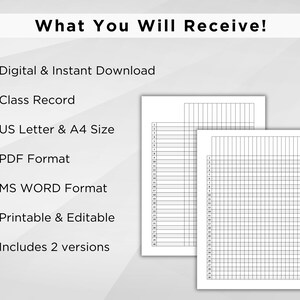 EDITABLE Class Record Printable Class Attendance Sheet Grade Log Class ...