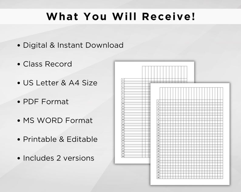 EDITABLE Class Record Printable Class Attendance Sheet Grade Log Class ...