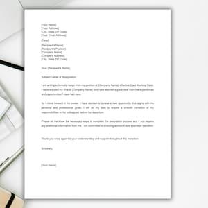 Professional Resignation Letter Template. Letter of Resignation ...