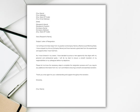 Letter Of Resignation Template Microsoft