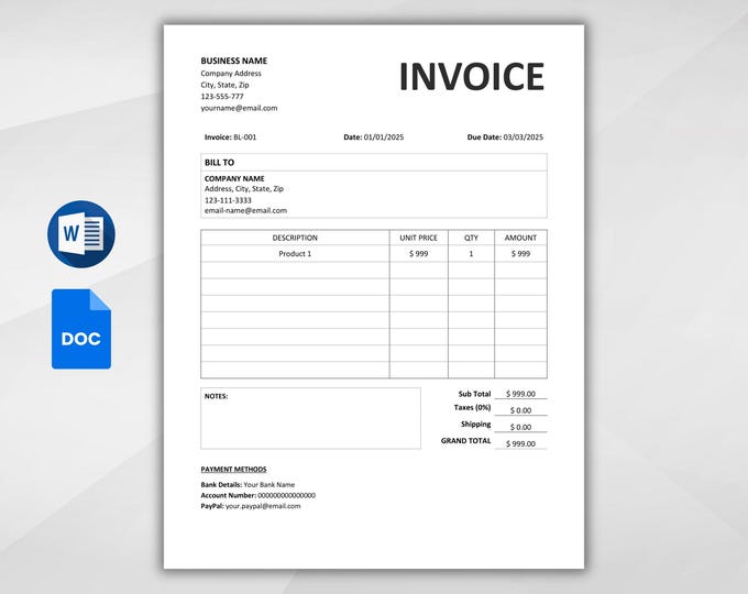 Printable Invoice Template. Business Invoice. Services Invoice. Billing ...