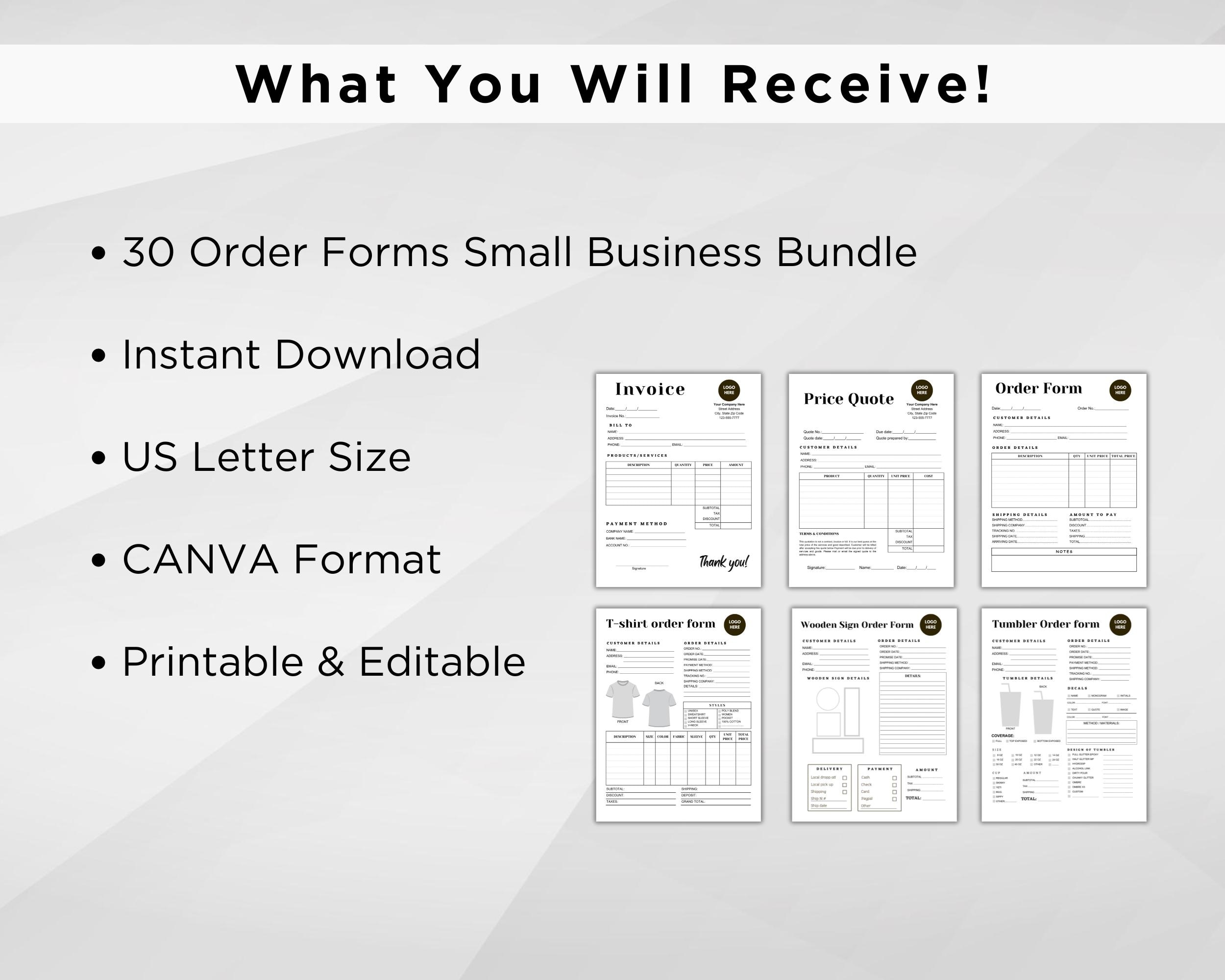 Editable Order Forms Bundle. Printable Small Business Form. Invoice ...