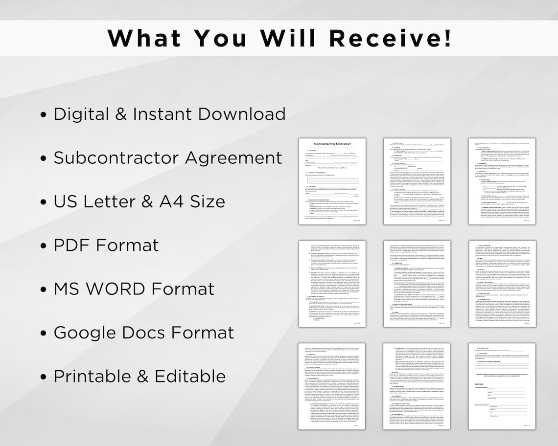 Subcontractor Agreement Template. Editable Subcontractor Contract Form ...