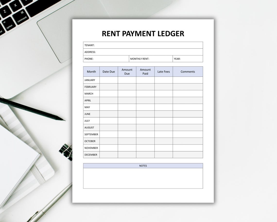 Editable Rent Payment Ledger Template. Printable Rental Payment Tracker ...