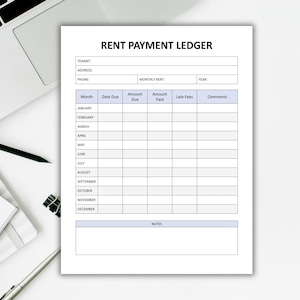 Editable Rent Payment Ledger Template. Printable Rental Payment Tracker ...