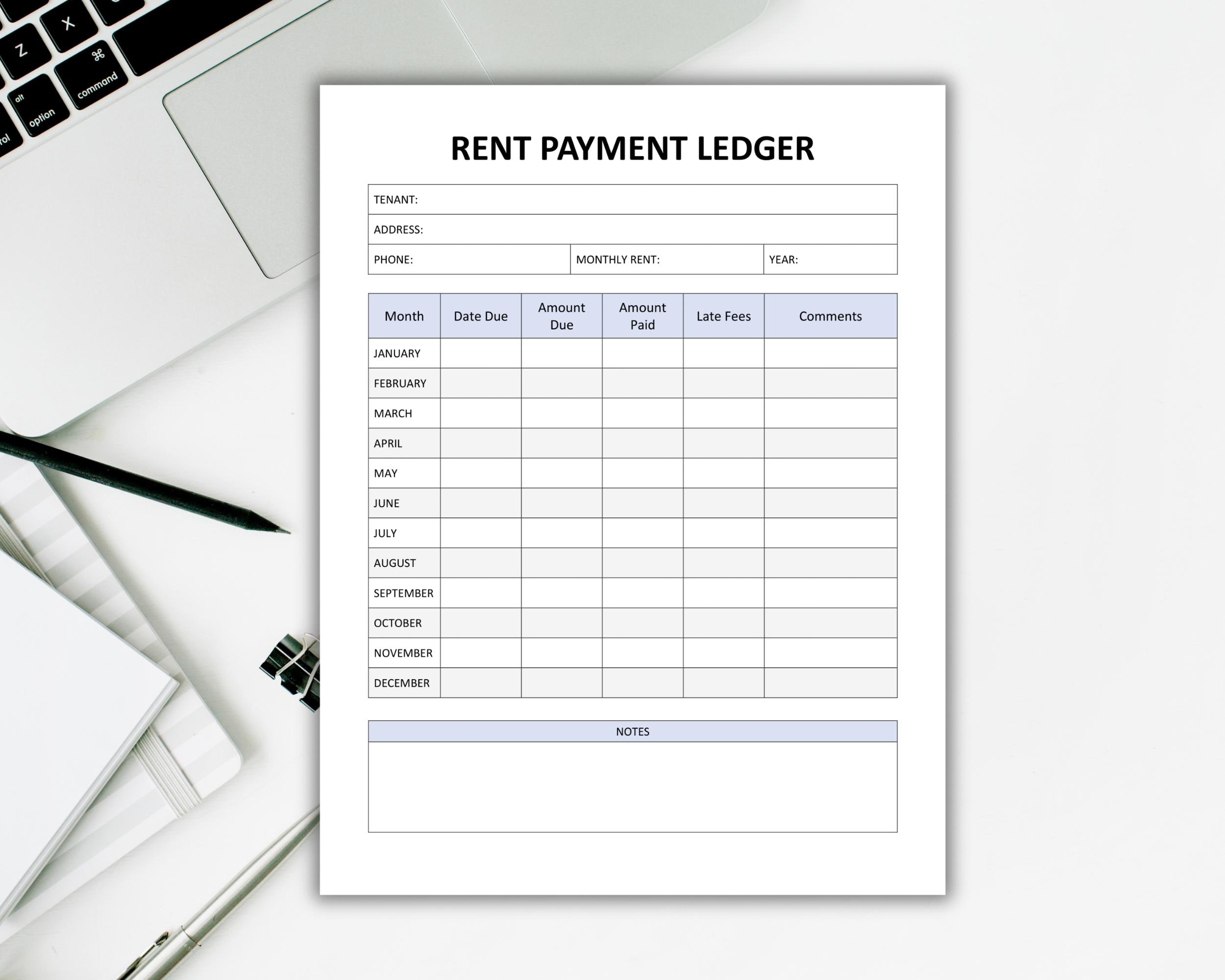 Editable Rent Payment Ledger Template. Printable Rental Payment Tracker ...