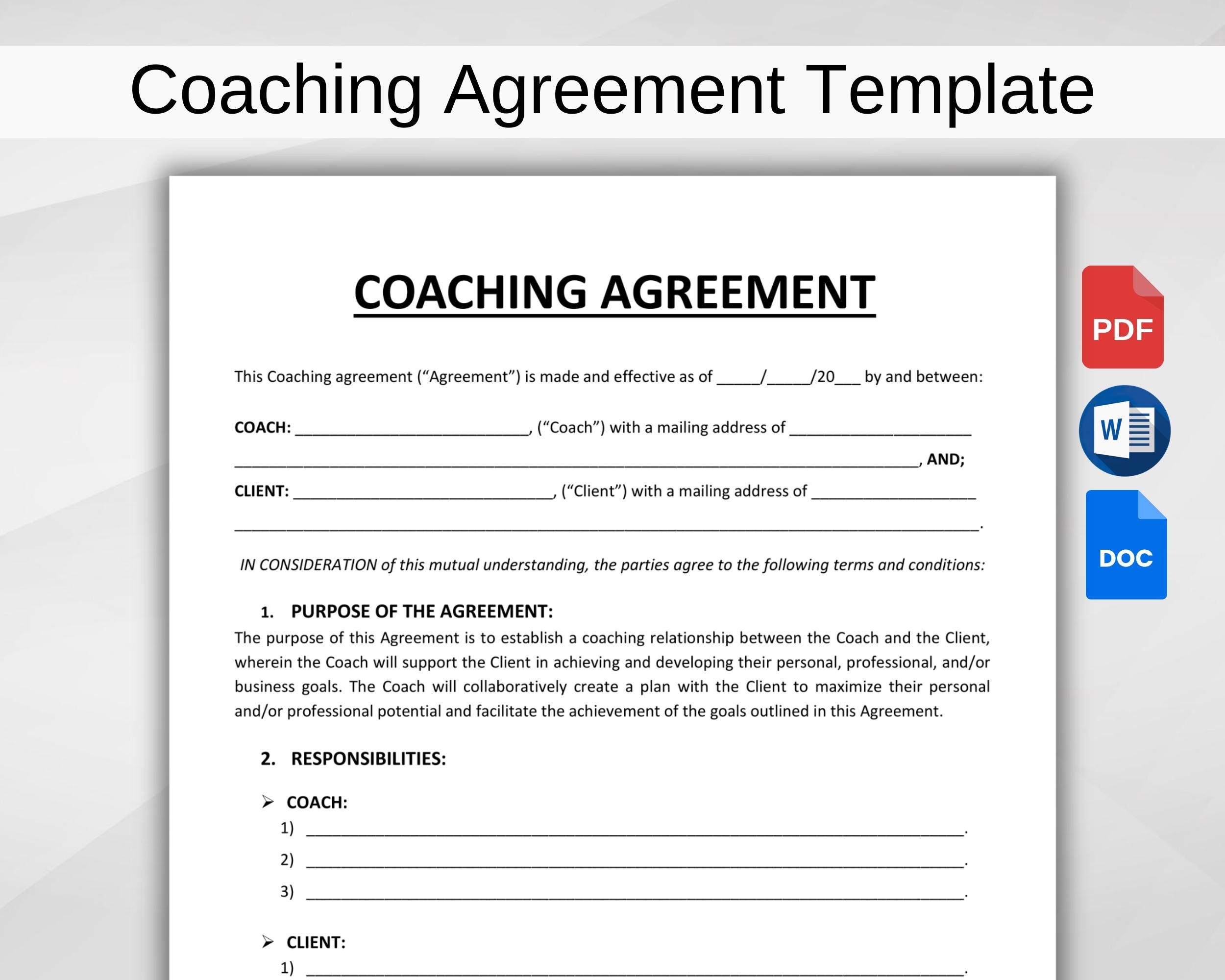 Coaching Agreement Templates. Printable Coaching Contract. Coaching ...