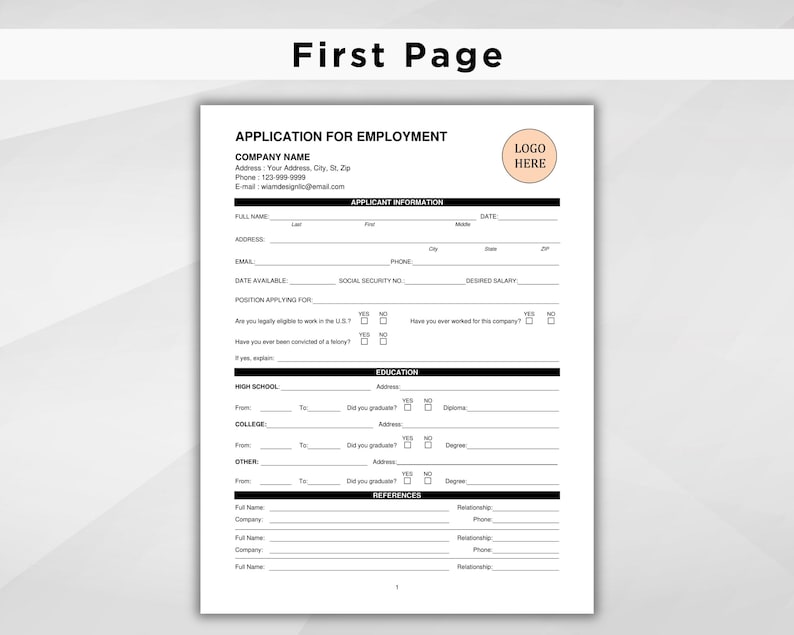 Employment Application Template. Printable HR Template. New Employee ...