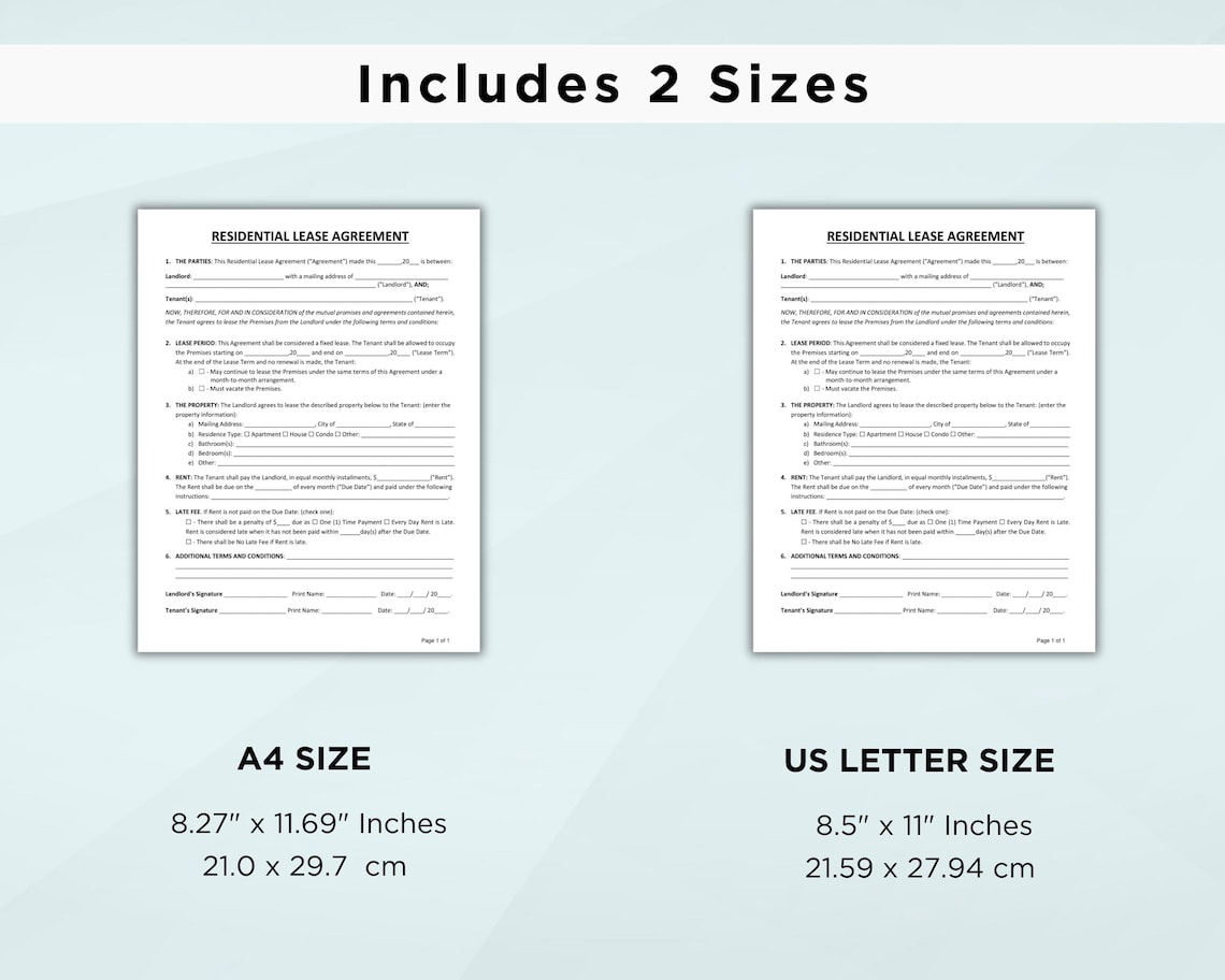 Rental Agreement Template Editable. Simple One Page Lease Agreement. Landlord Forms. Residential ...