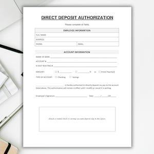 Direct Deposit Authorization. Printable Employee Direct Deposit Form ...