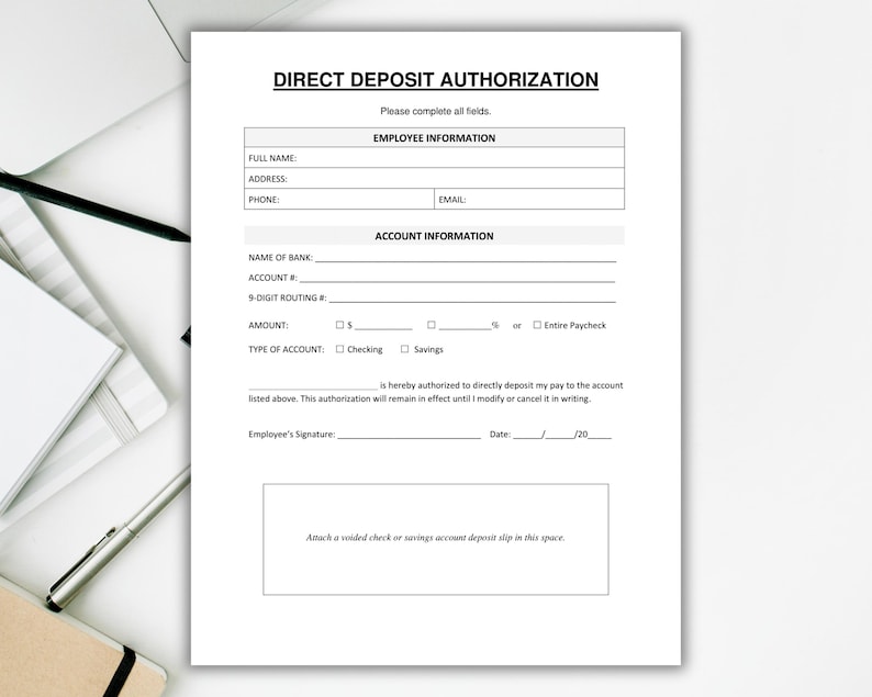 Direct Deposit Authorization. Printable Employee Direct Deposit Form ...