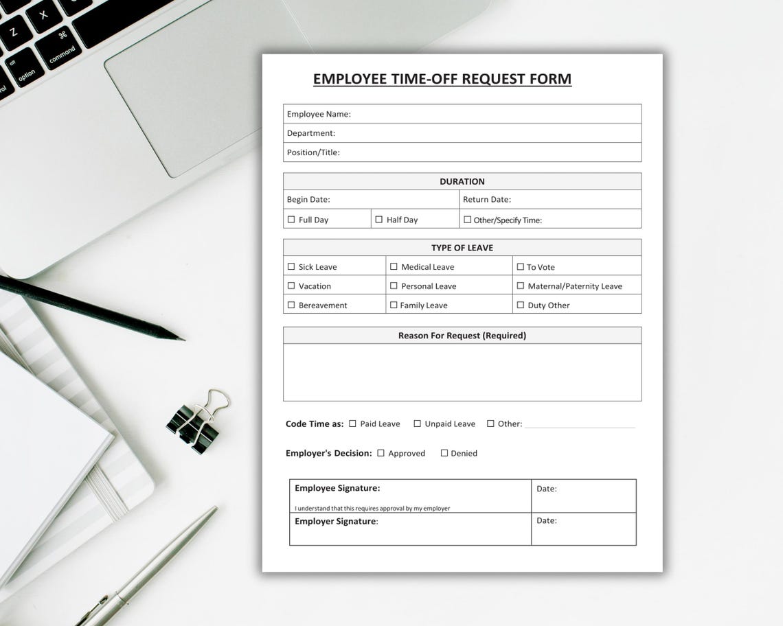 Employee Time-off Request Template Printable Vacation Request Form PTO ...