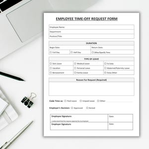 Employee Time-off Request Template Printable Vacation Request Form PTO ...