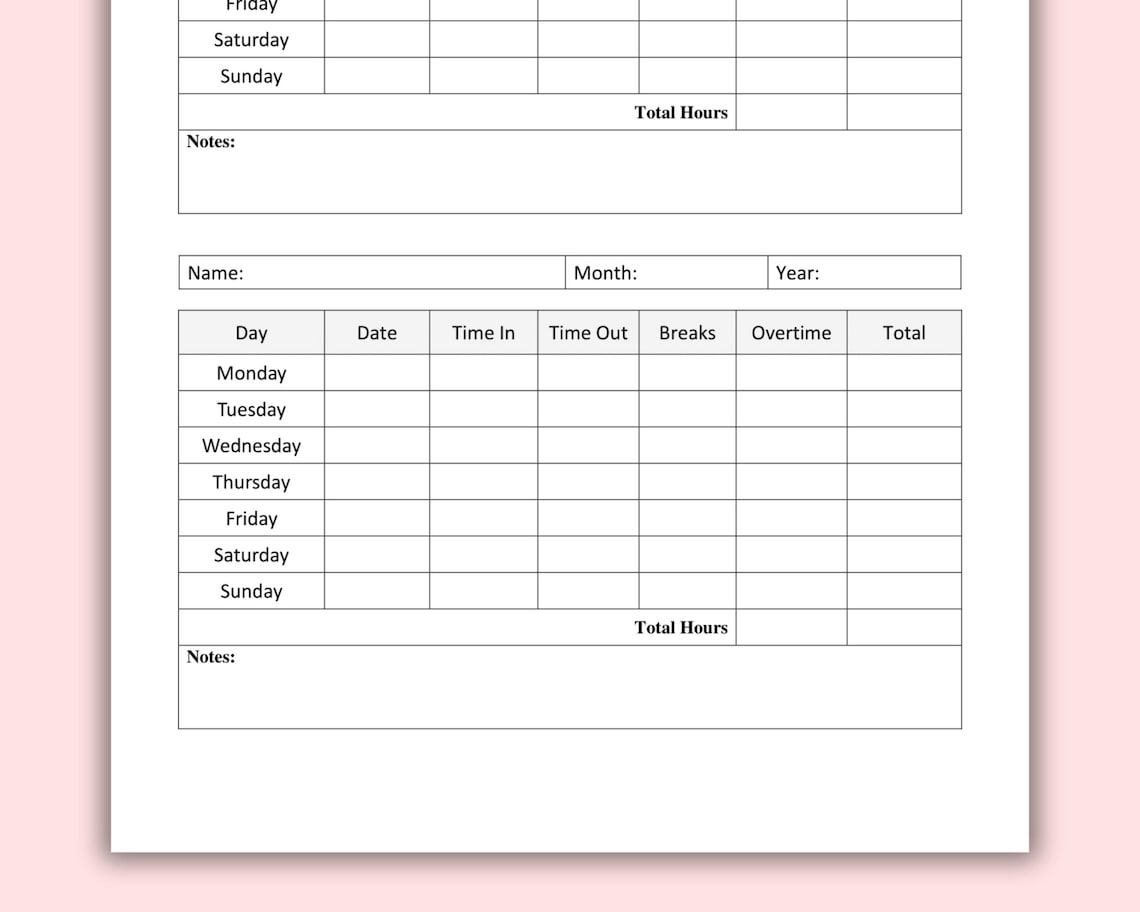 Printable Weekly Time Sheet Log. Time Keeping Log. Timesheet Log. Time ...