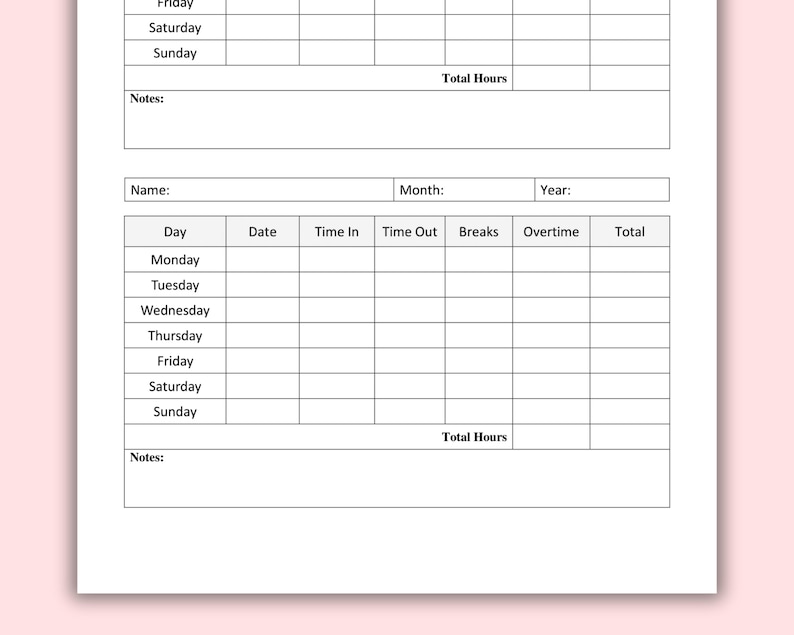 Printable Weekly Time Sheet Log. Time Keeping Log. Timesheet Log. Time ...