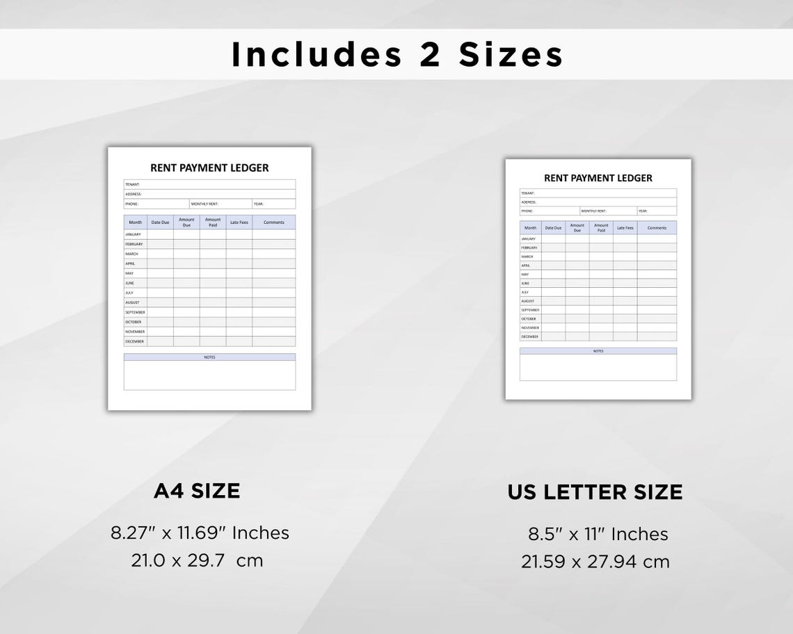 Editable Rent Payment Ledger Template. Printable Rental Payment Tracker ...