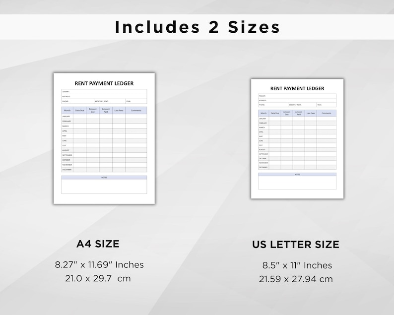 Editable Rent Payment Ledger Template. Printable Rental Payment Tracker ...