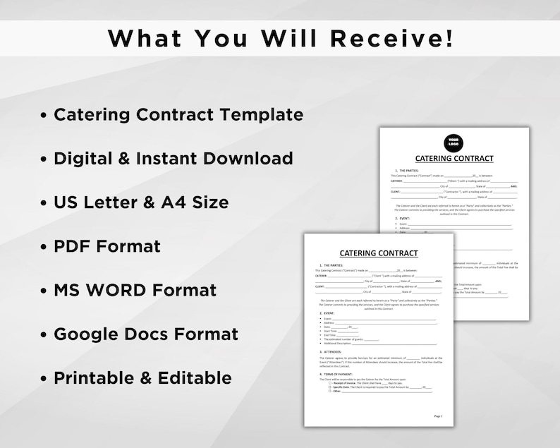 Catering Contract Template. Catering Service Contract. Editable ...