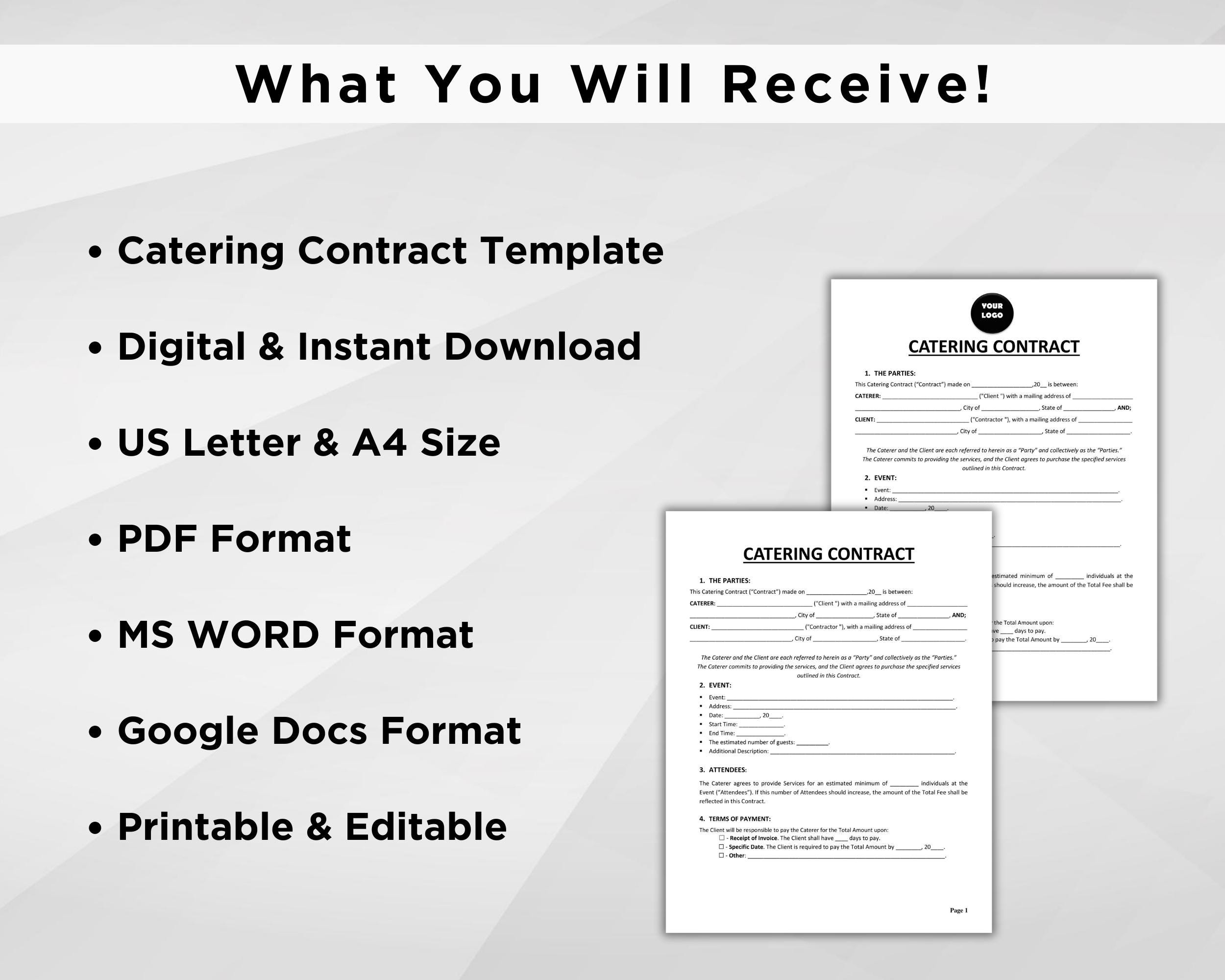 Catering Contract Template. Catering Service Contract. Editable ...