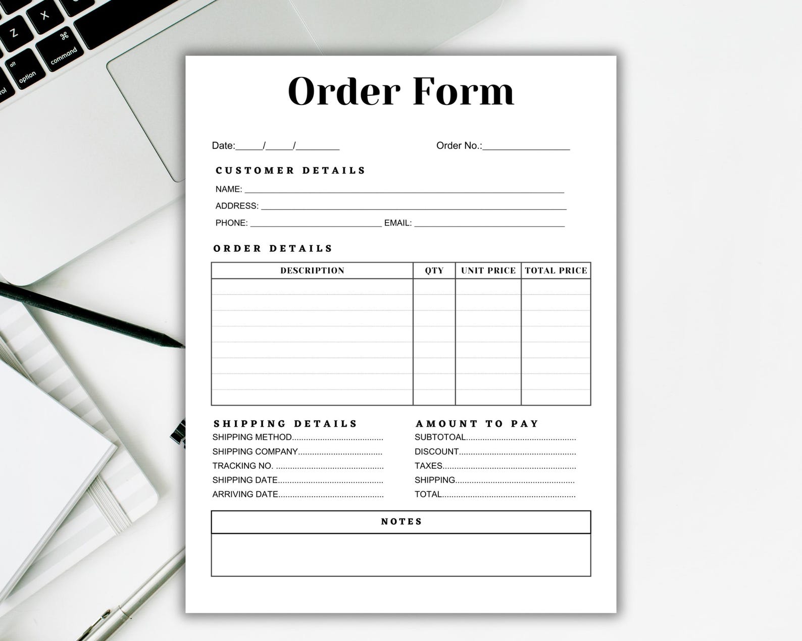 Editable Custom Order Form Template, Printable Order Sheet, Business ...