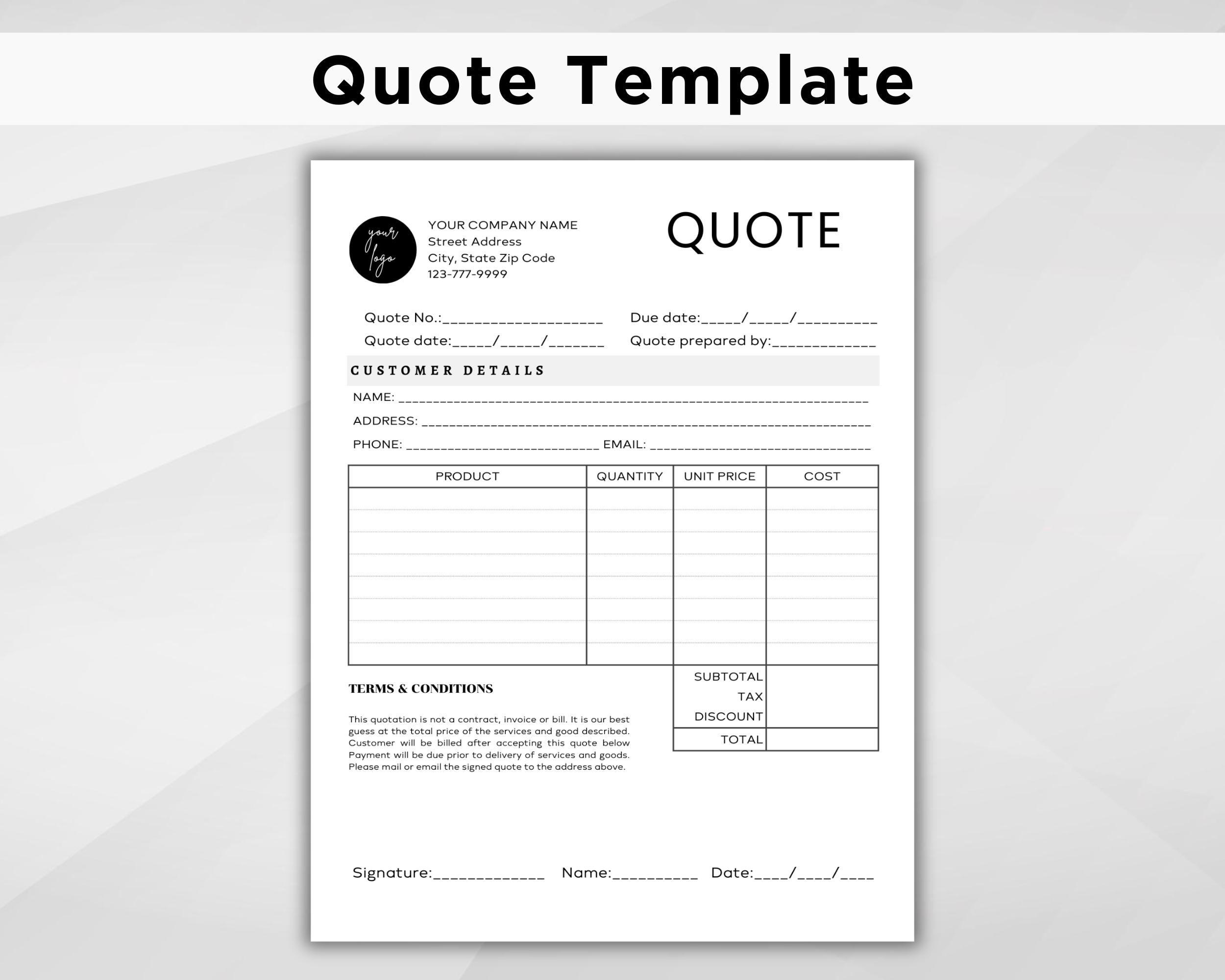 Editable Invoice Template. Quote Template. Receipt Template ...