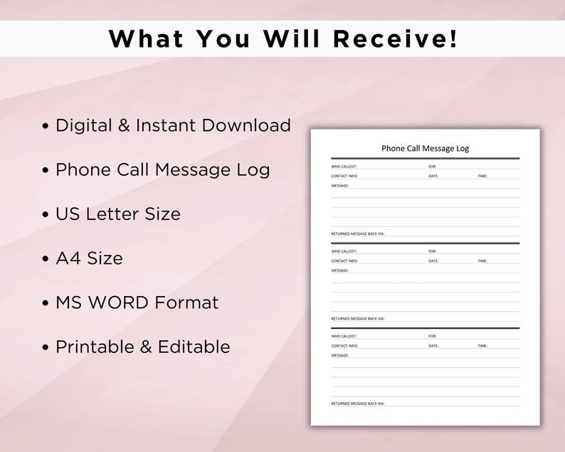 Editable Phone Call Message Log. Printable Message Log. Communication ...