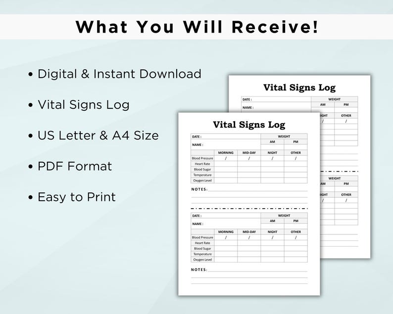 Vital Signs Log. Daily Vital Signs Tracker for Nurse. Vital Sign Sheet ...