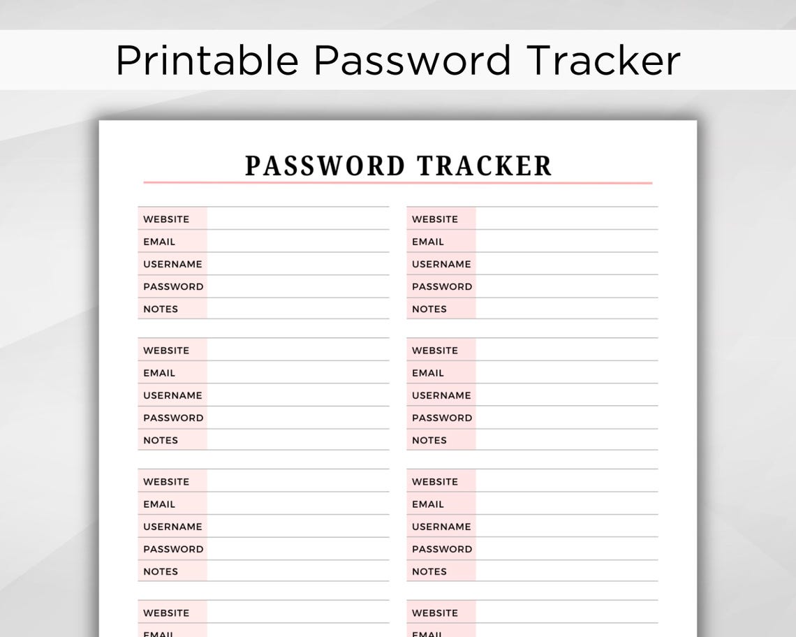 Password Tracker Printable | Password Log Book | Internet Login ...