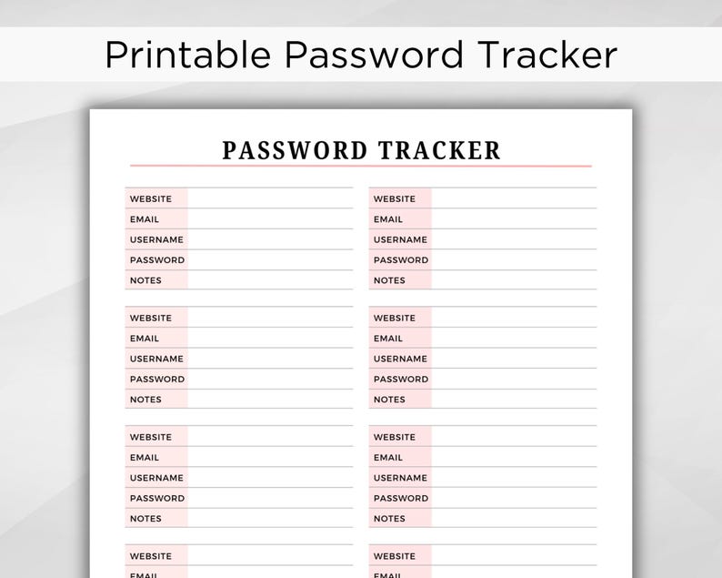 Password Tracker Printable | Password Log Book | Internet Login ...