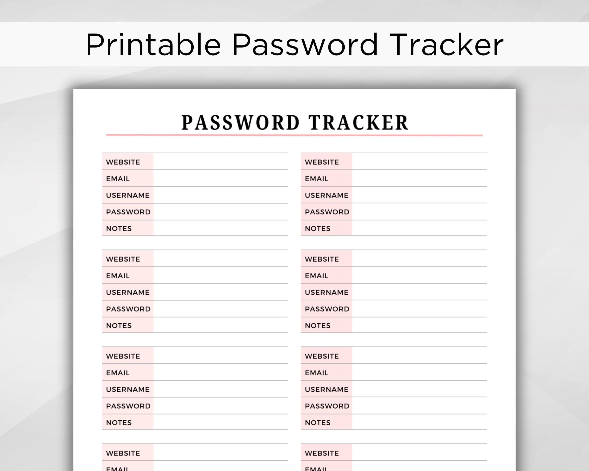 Password Tracker Printable | Password Log Book | Internet Login ...