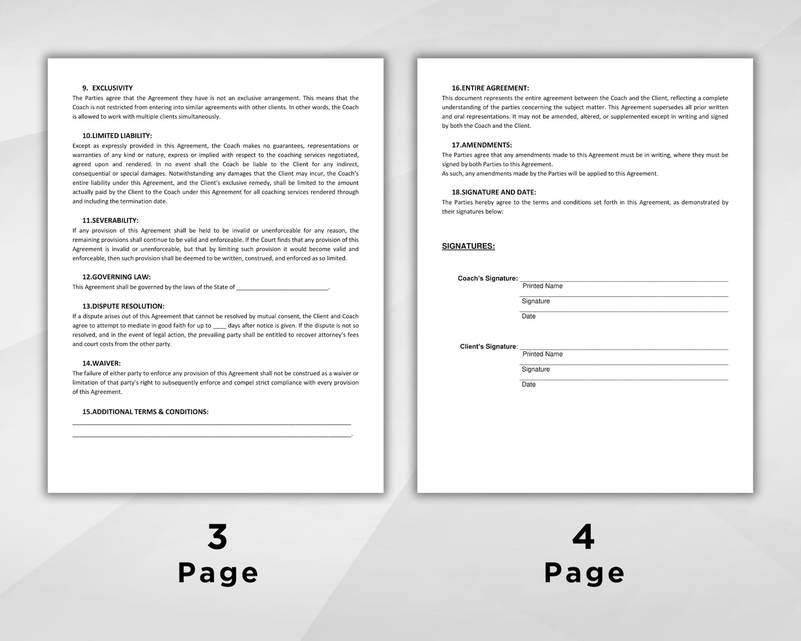 Coaching Agreement Templates. Printable Coaching Contract. Coaching ...