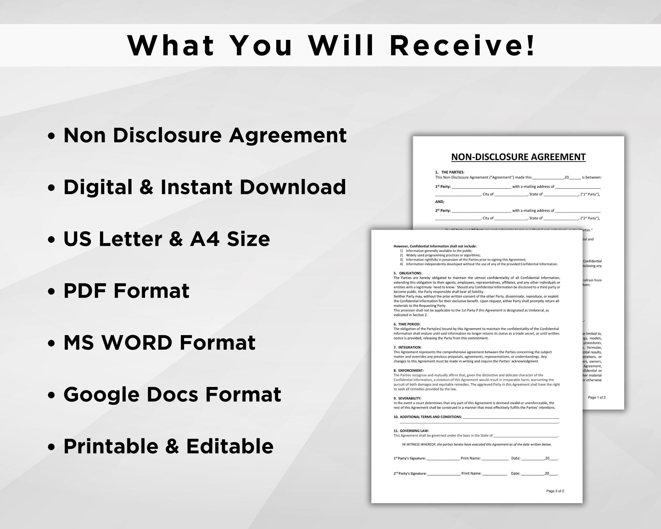 Non-disclosure Agreement Template. NDA Forms. Confidential Disclosure ...