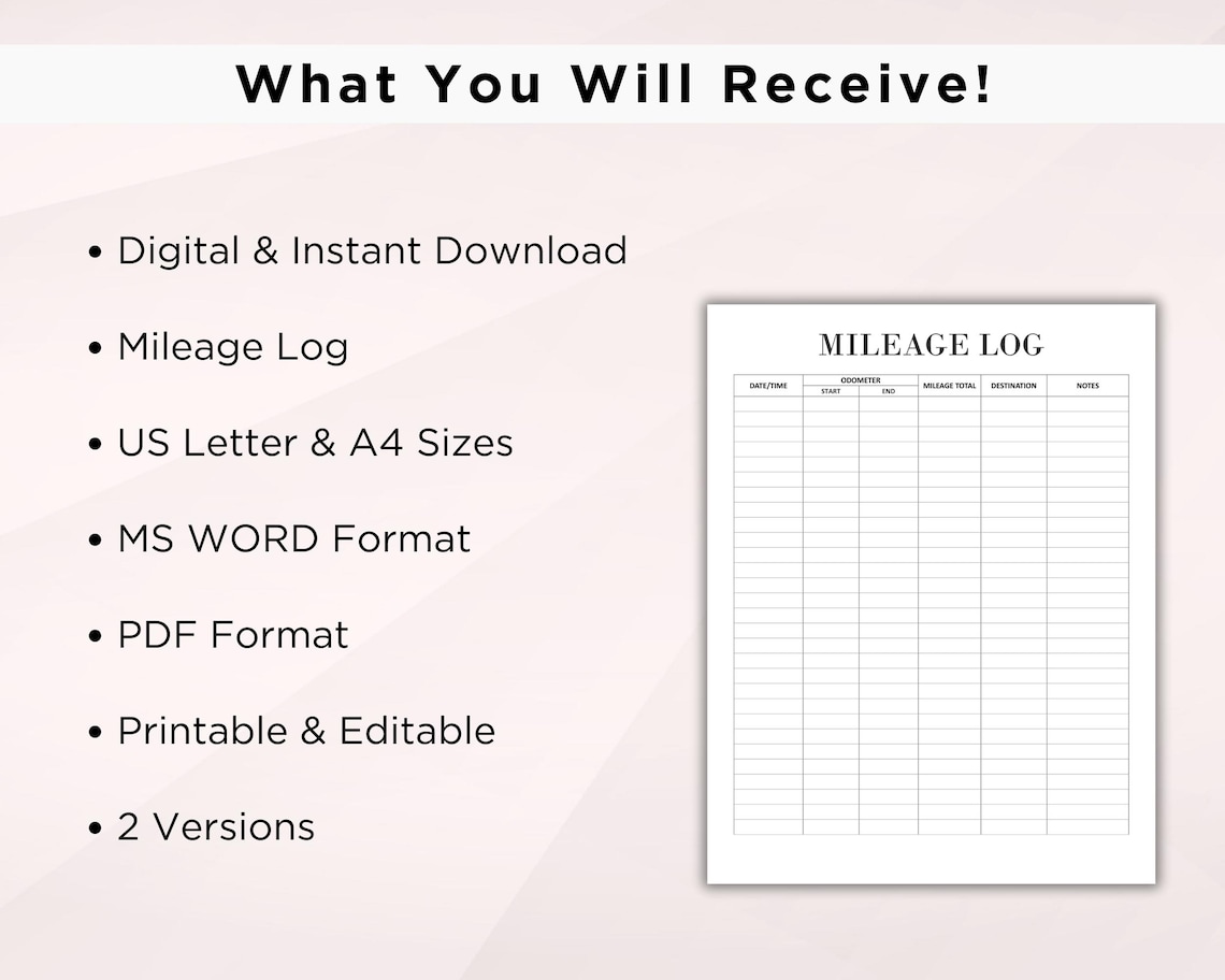 Vehicle Mileage Log Editable. Printable Business Mileage Tracker. Miles Log. Miles Tracker ...