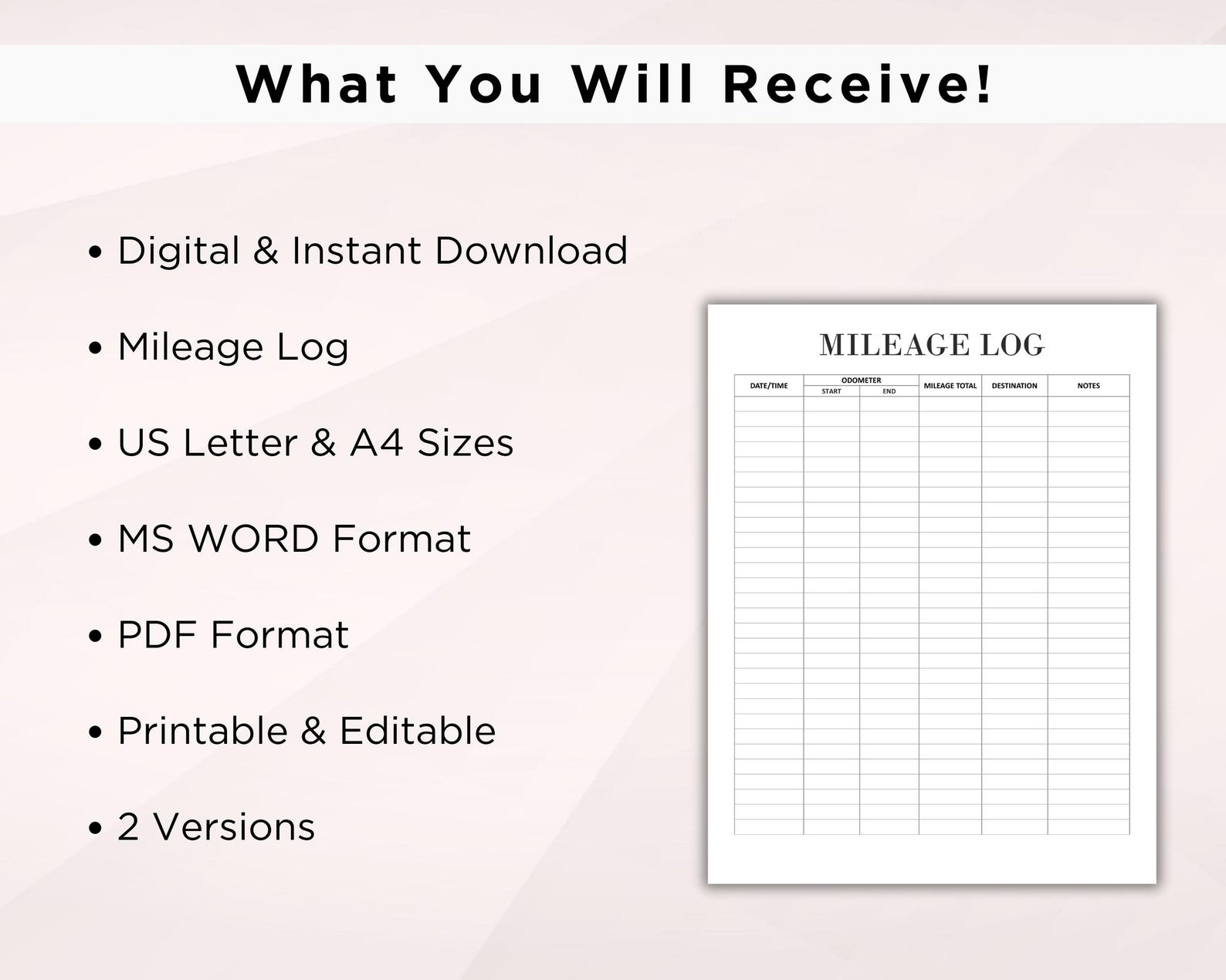 Vehicle Mileage Log Editable. Printable Business Mileage Tracker. Miles ...