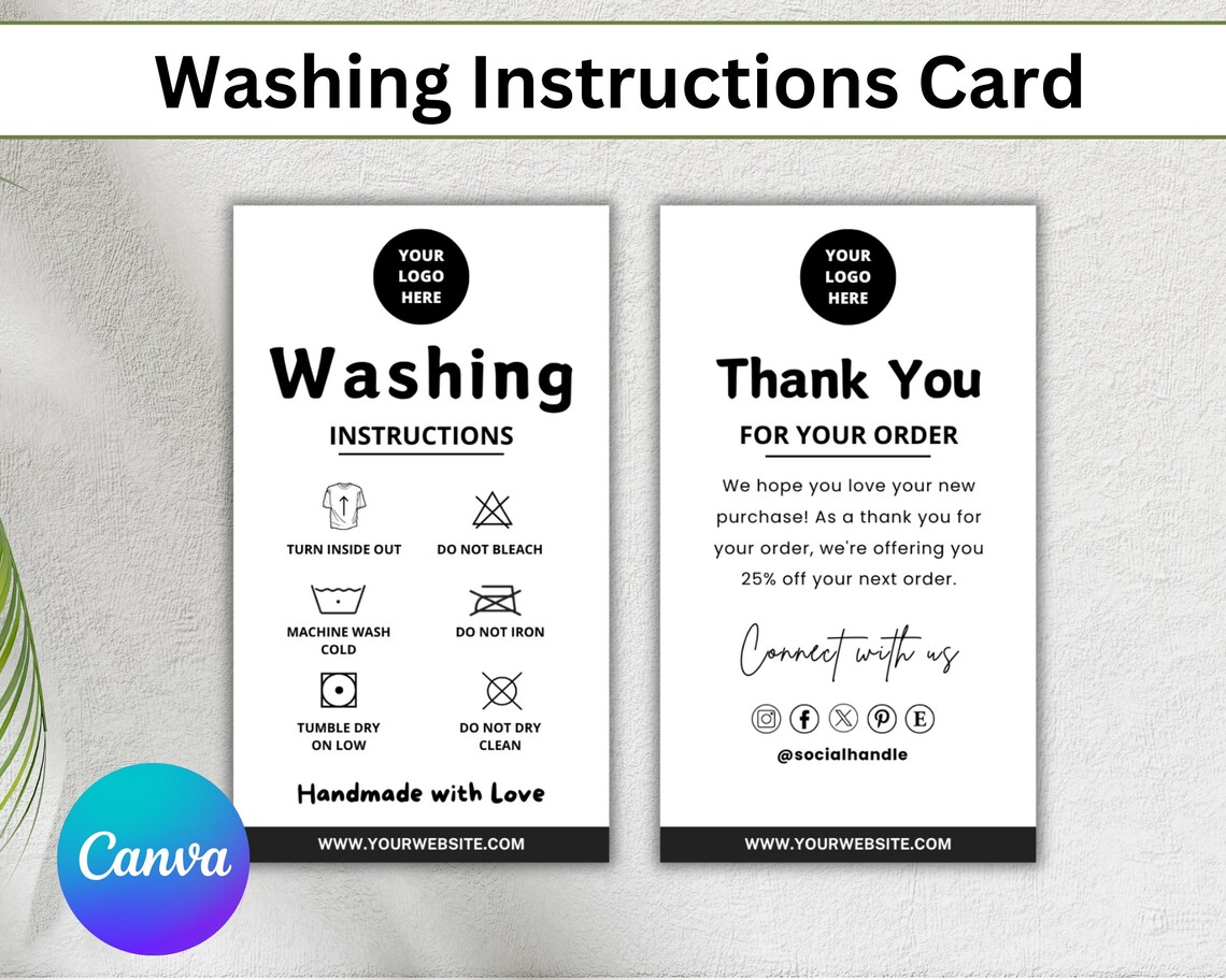Editable Washing Instructions Card. Printable Clothing Shirt Care Card ...