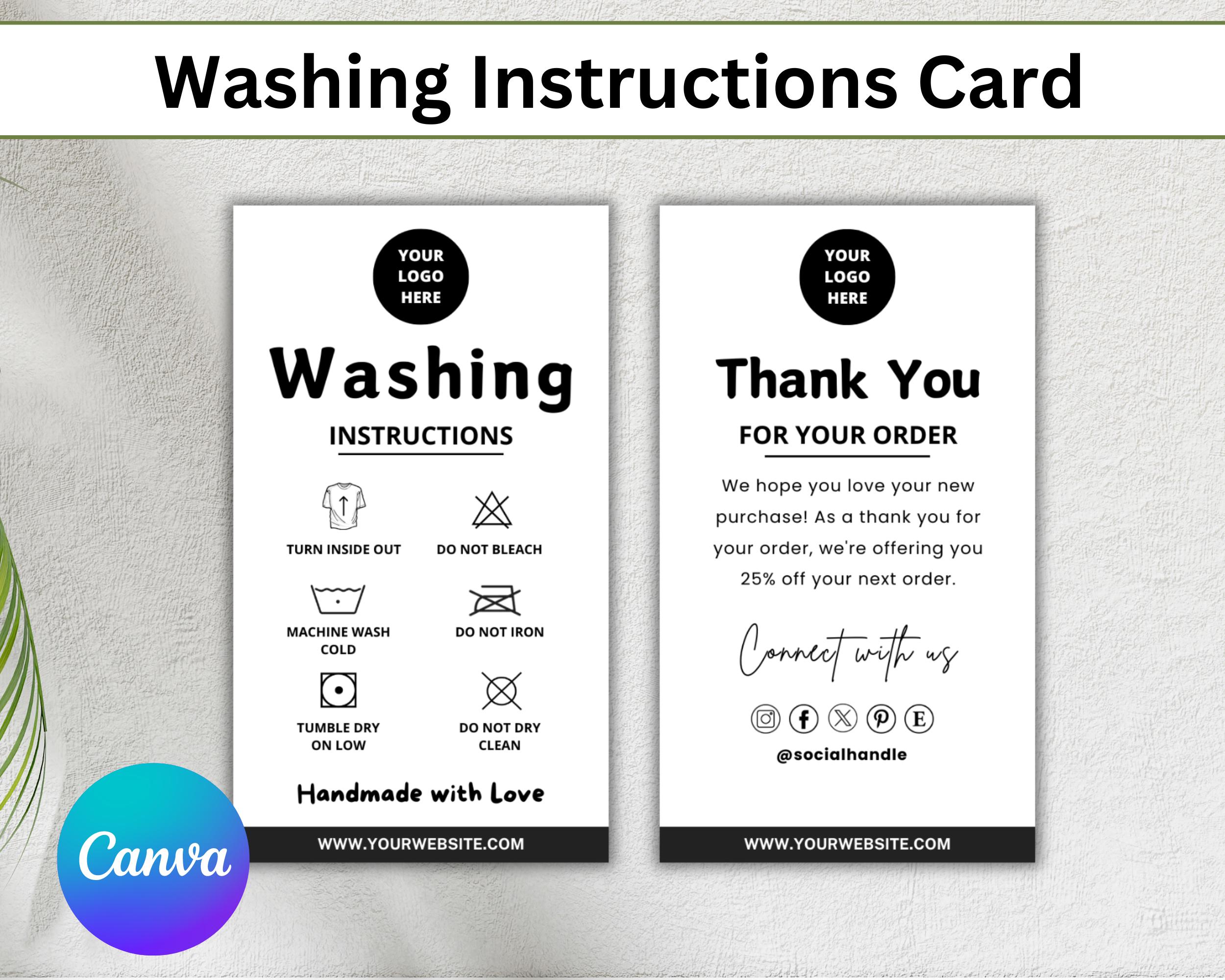 Editable Washing Instructions Card. Printable Clothing Shirt Care Card ...