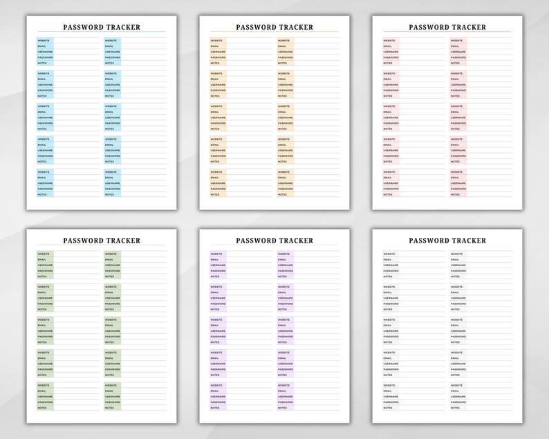 Password Tracker Printable Password Log Book Internet Login Organizer Password Organizer